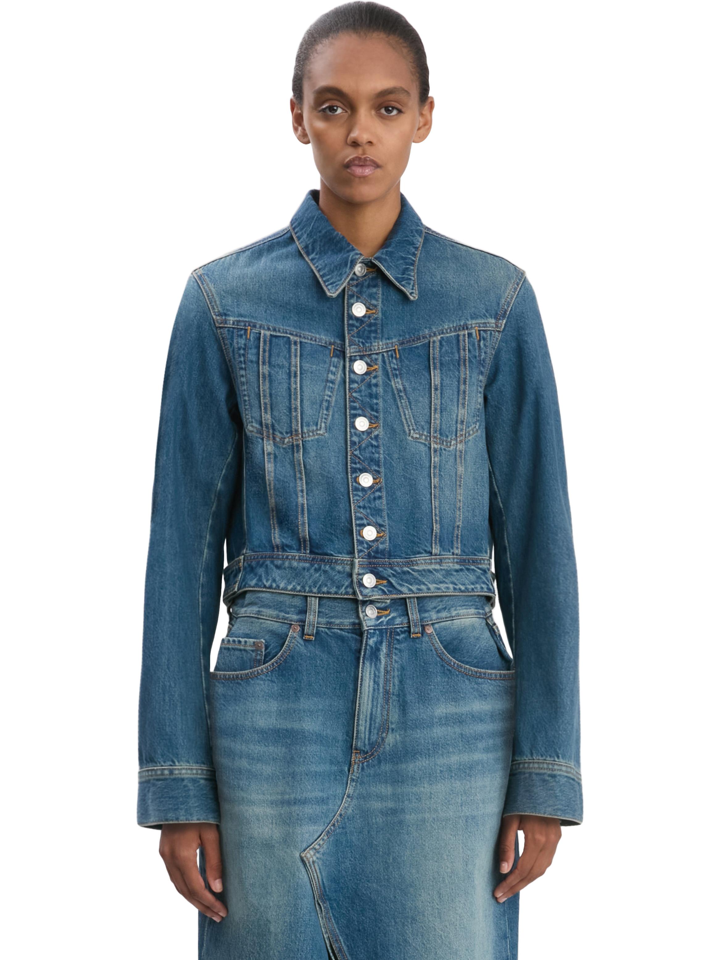 VICTORIA BECKHAM Victoria Beckham Cropped Denim Jacket with Extra-Long Sleeves